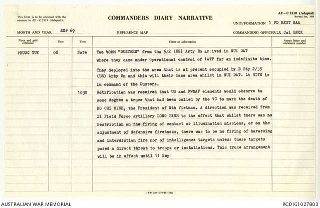 AWM95 3/6/18 - 1-30 September 1969, Narrative | Australian War Memorial