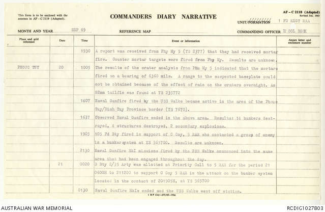 AWM95 3/6/18 - 1-30 September 1969, Narrative | Australian War Memorial