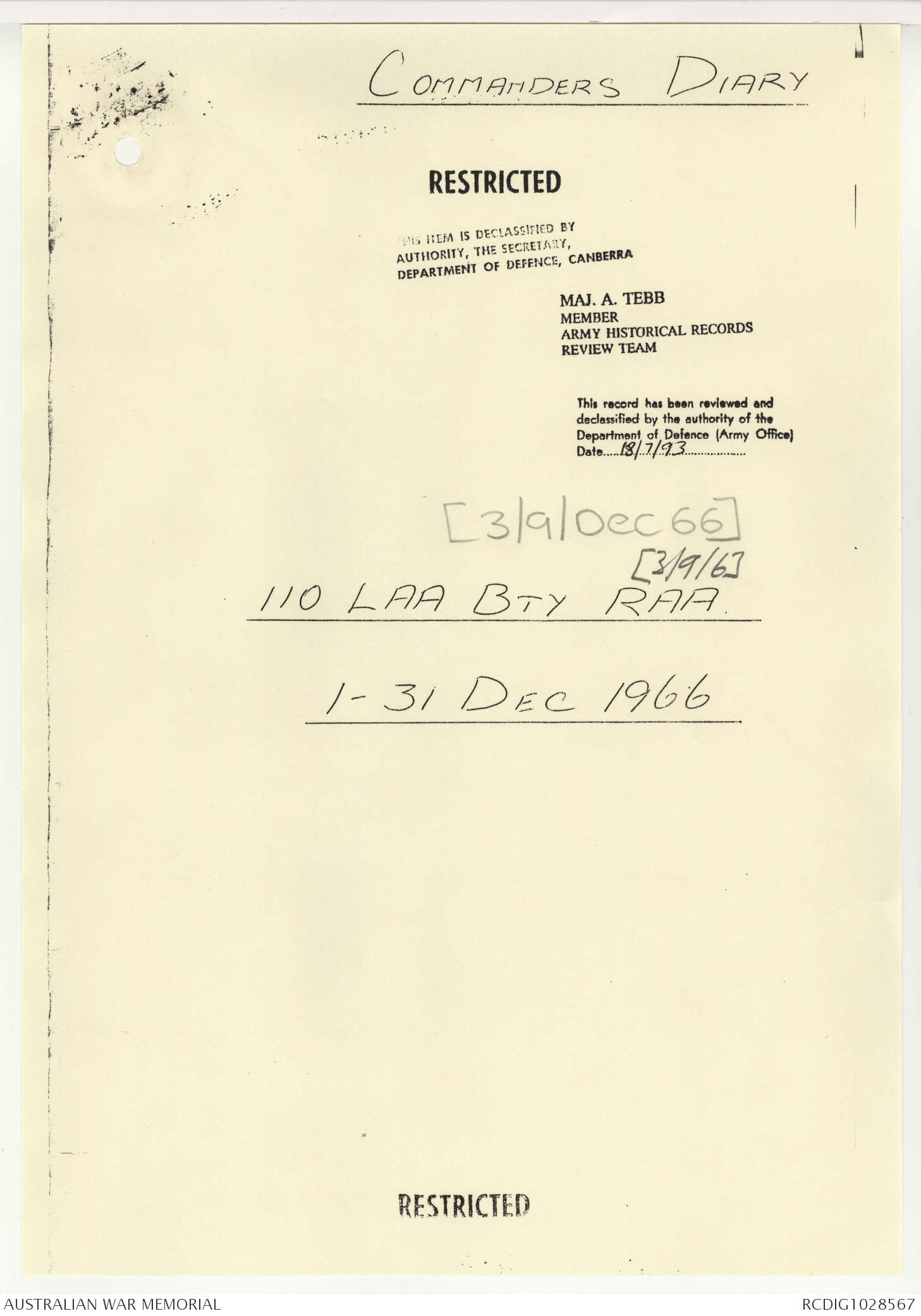 AWM95 3/9/6 - 1-31 December 1966, Narrative | Australian War Memorial