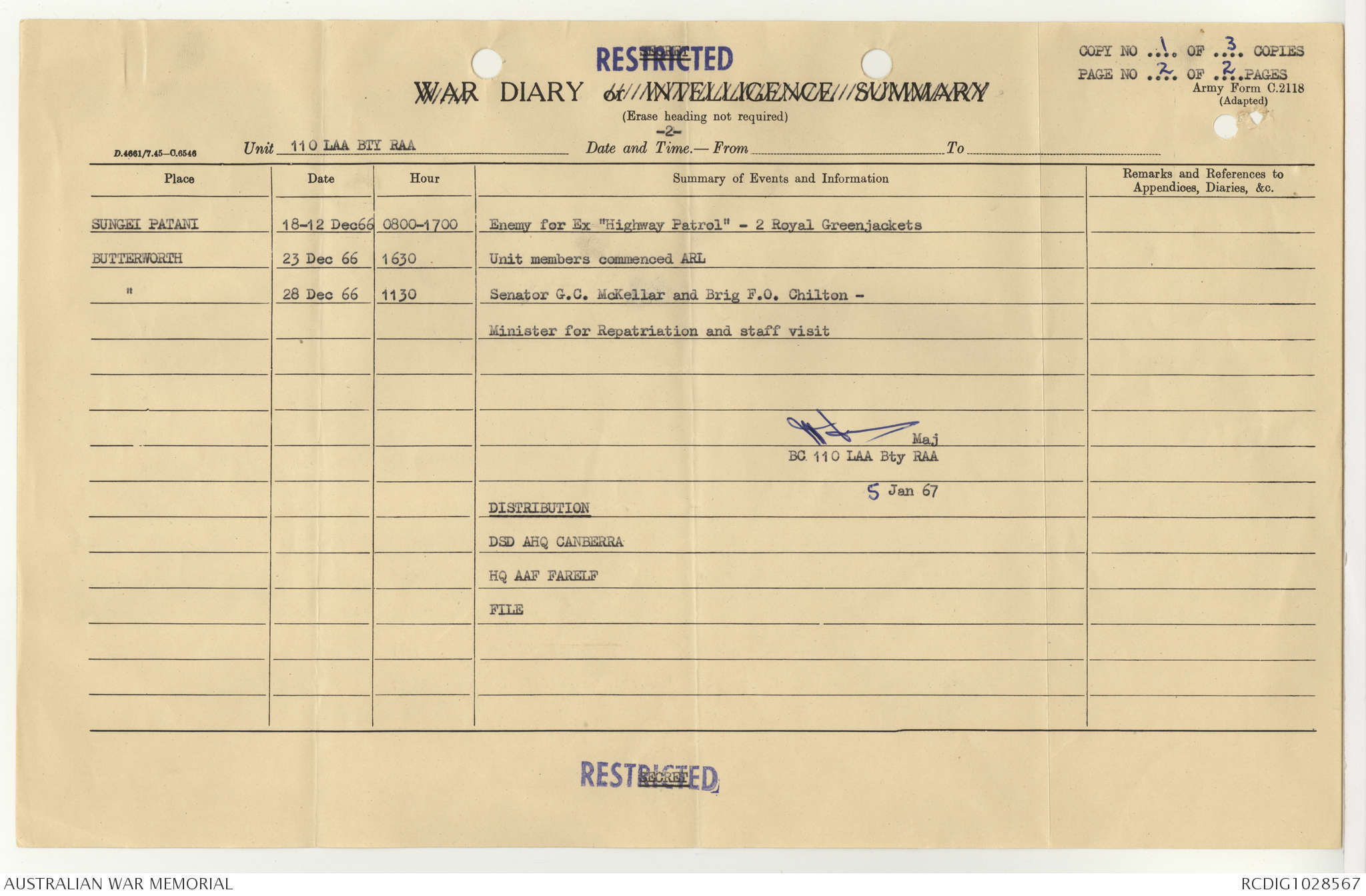 AWM95 3/9/6 - 1-31 December 1966, Narrative | Australian War Memorial