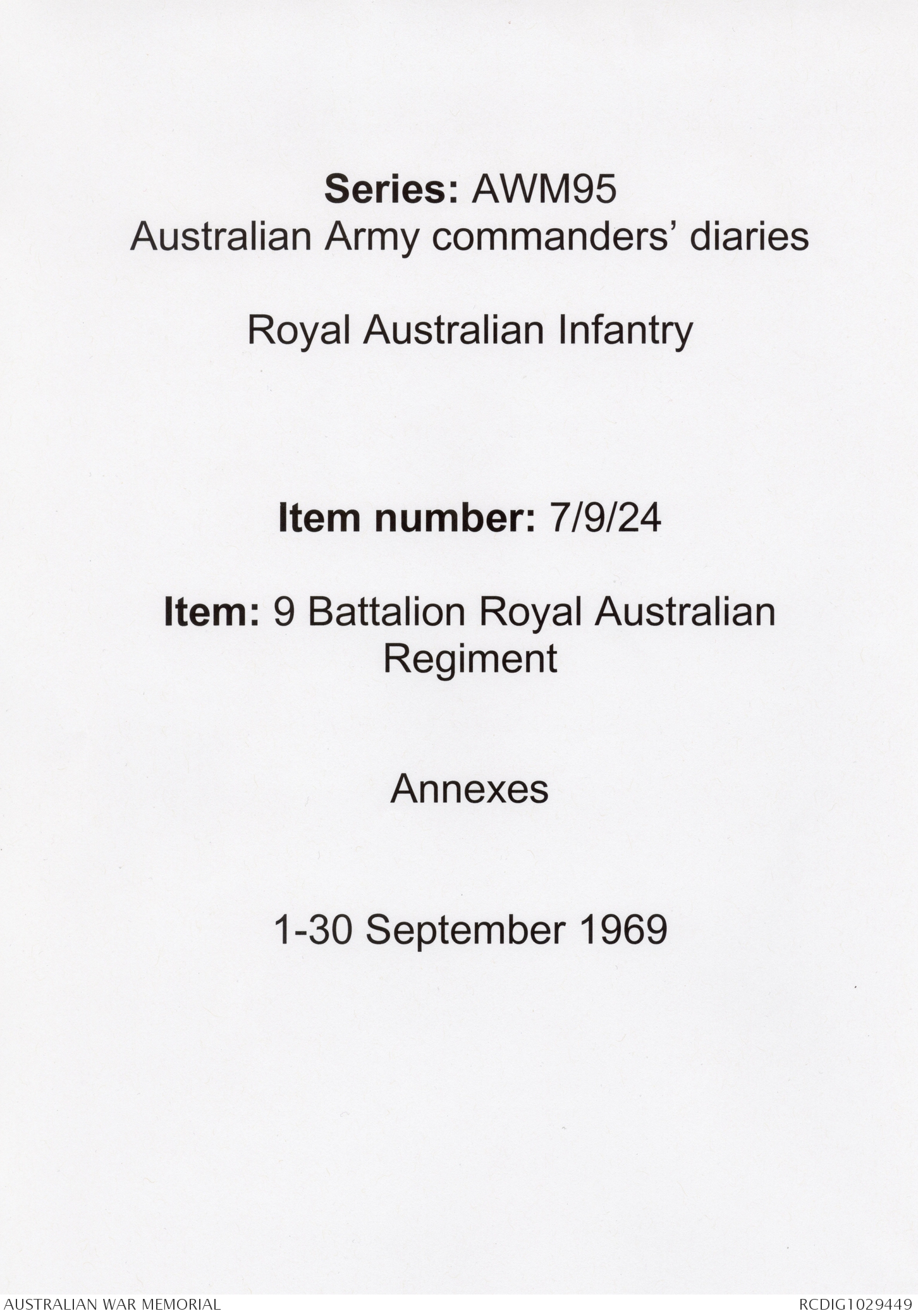 AWM95 7/9/24 - 1-30 September 1969, Annexes | Australian War Memorial