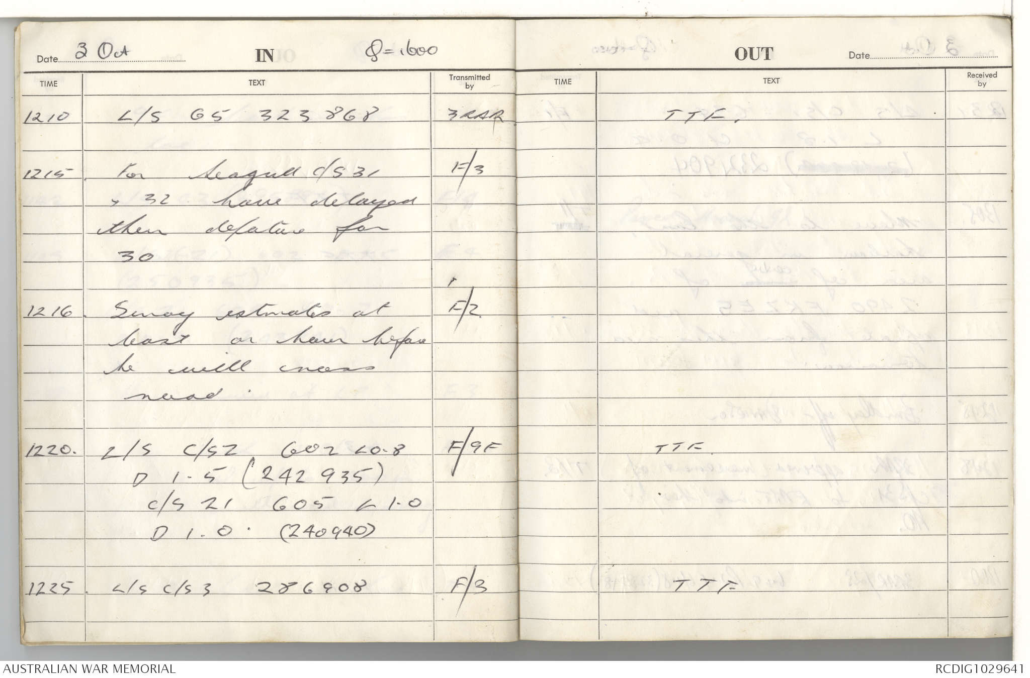 AWM95 7/1/94 PART 2 - 3-5 October 1968, Duty Officer's log, Operation ...