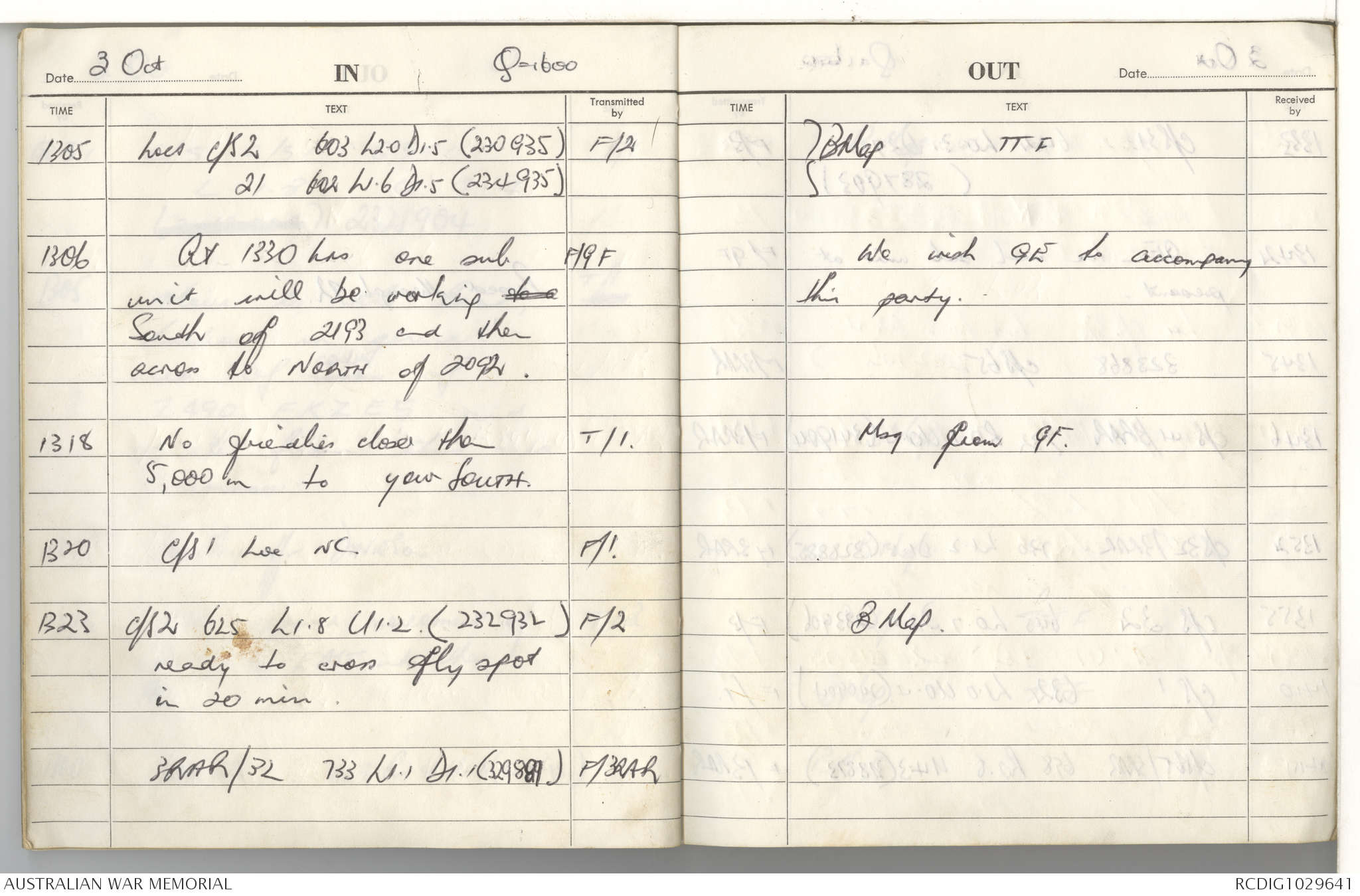 AWM95 7/1/94 PART 2 - 3-5 October 1968, Duty Officer's log, Operation ...