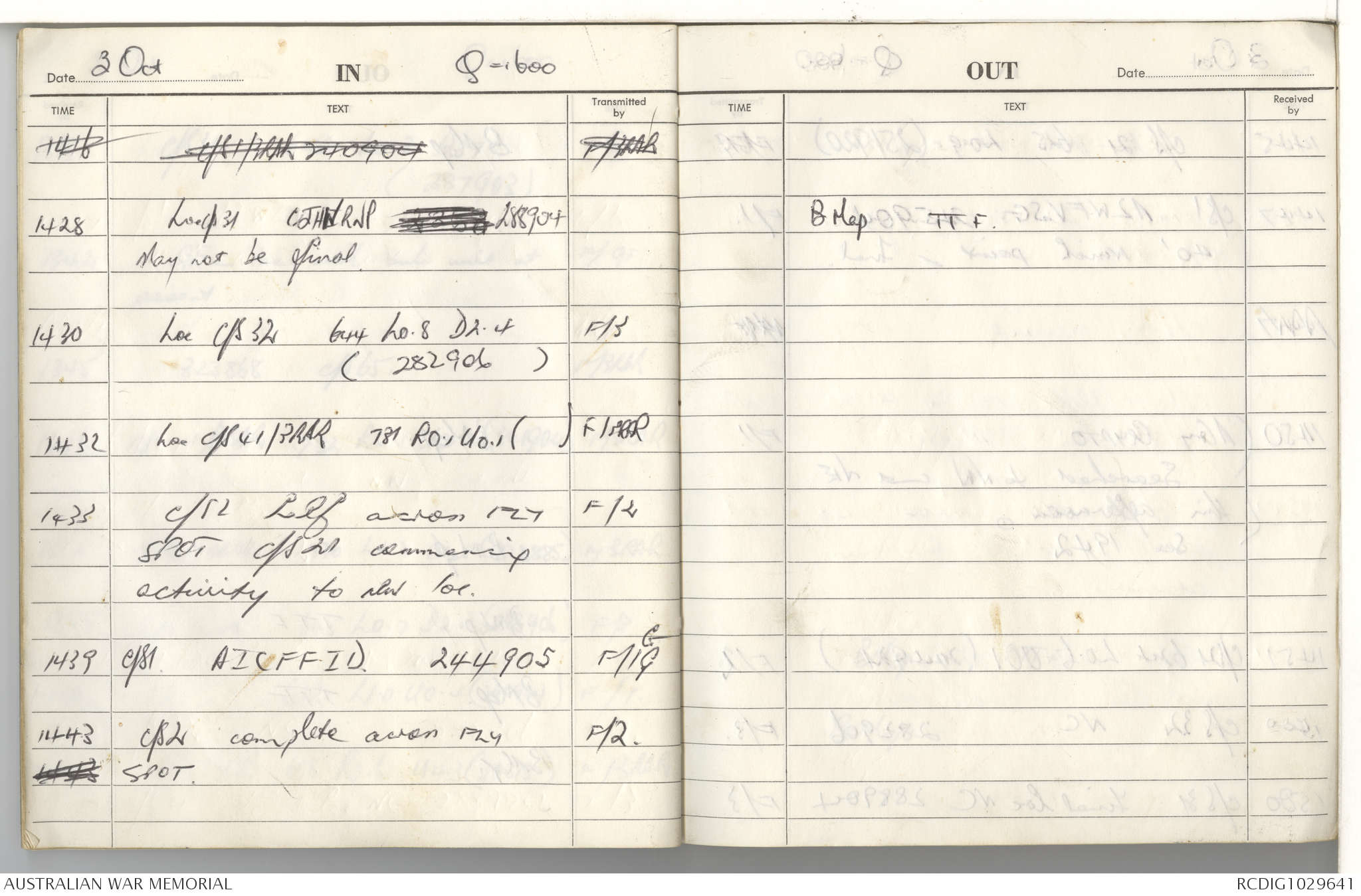AWM95 7/1/94 PART 2 - 3-5 October 1968, Duty Officer's log, Operation ...