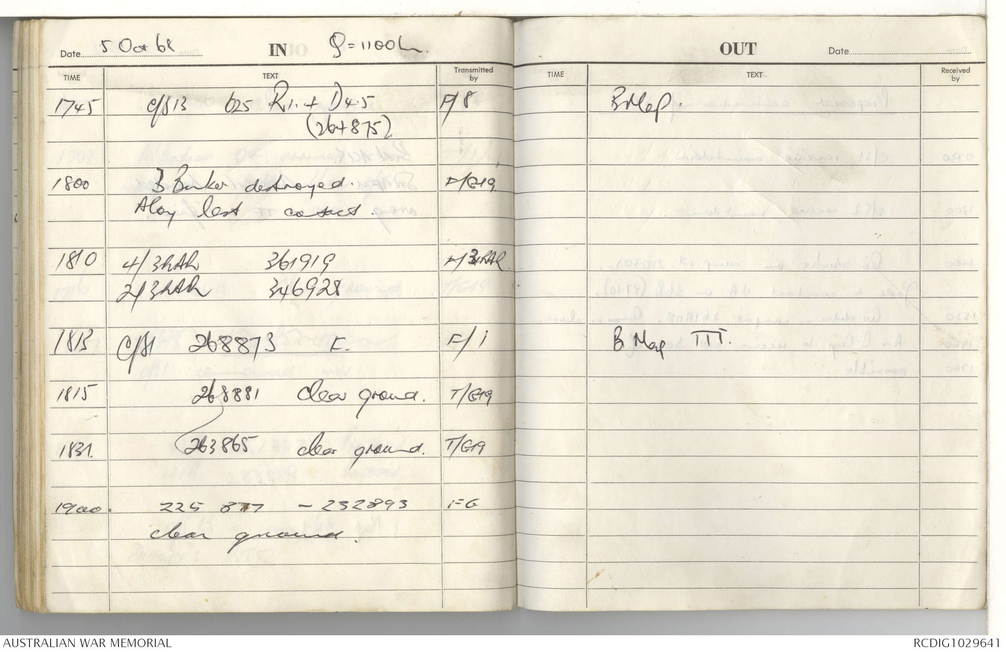 AWM95 7/1/94 PART 2 - 3-5 October 1968, Duty Officer's log, Operation ...
