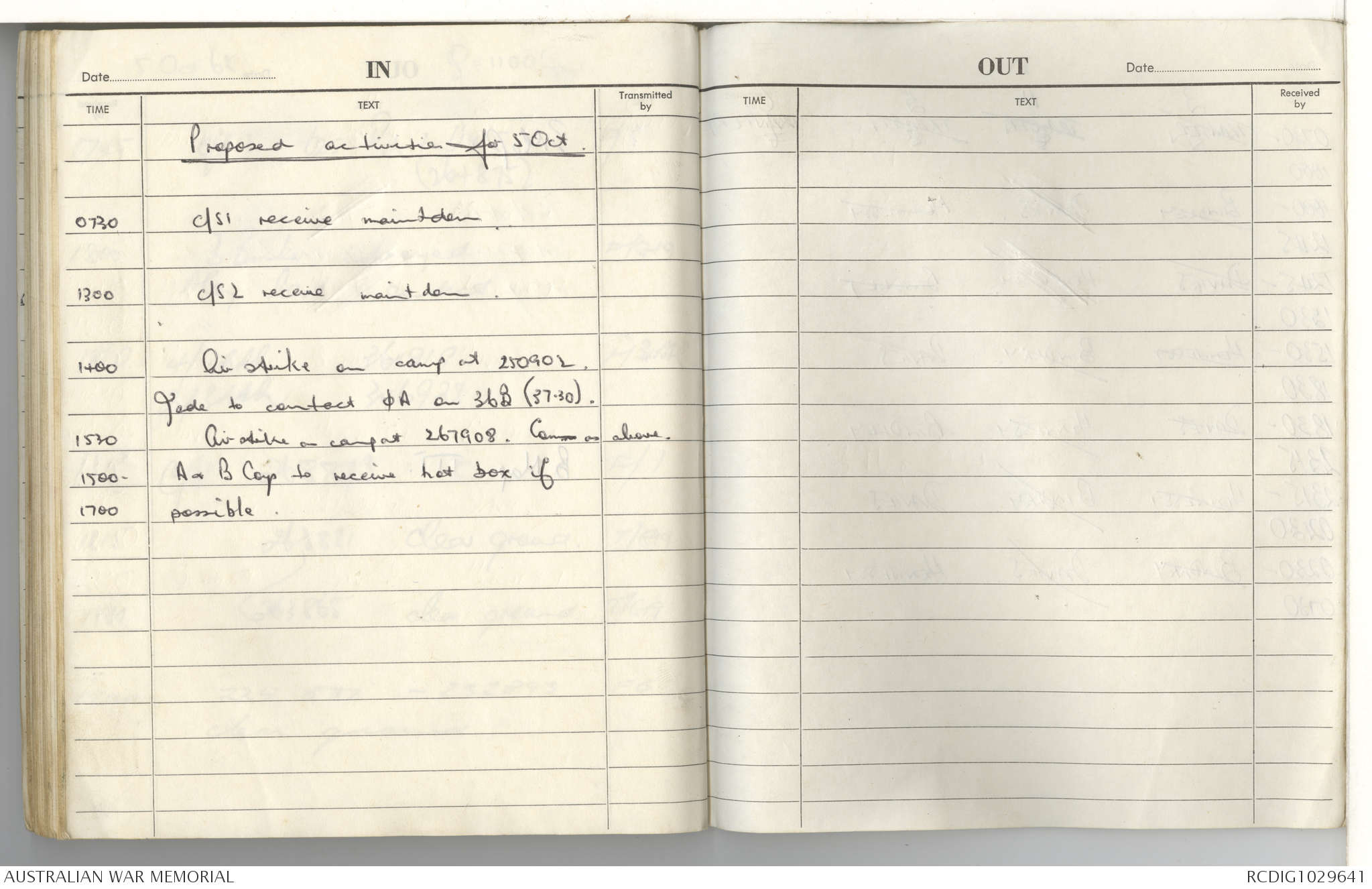 AWM95 7/1/94 PART 2 - 3-5 October 1968, Duty Officer's log, Operation ...