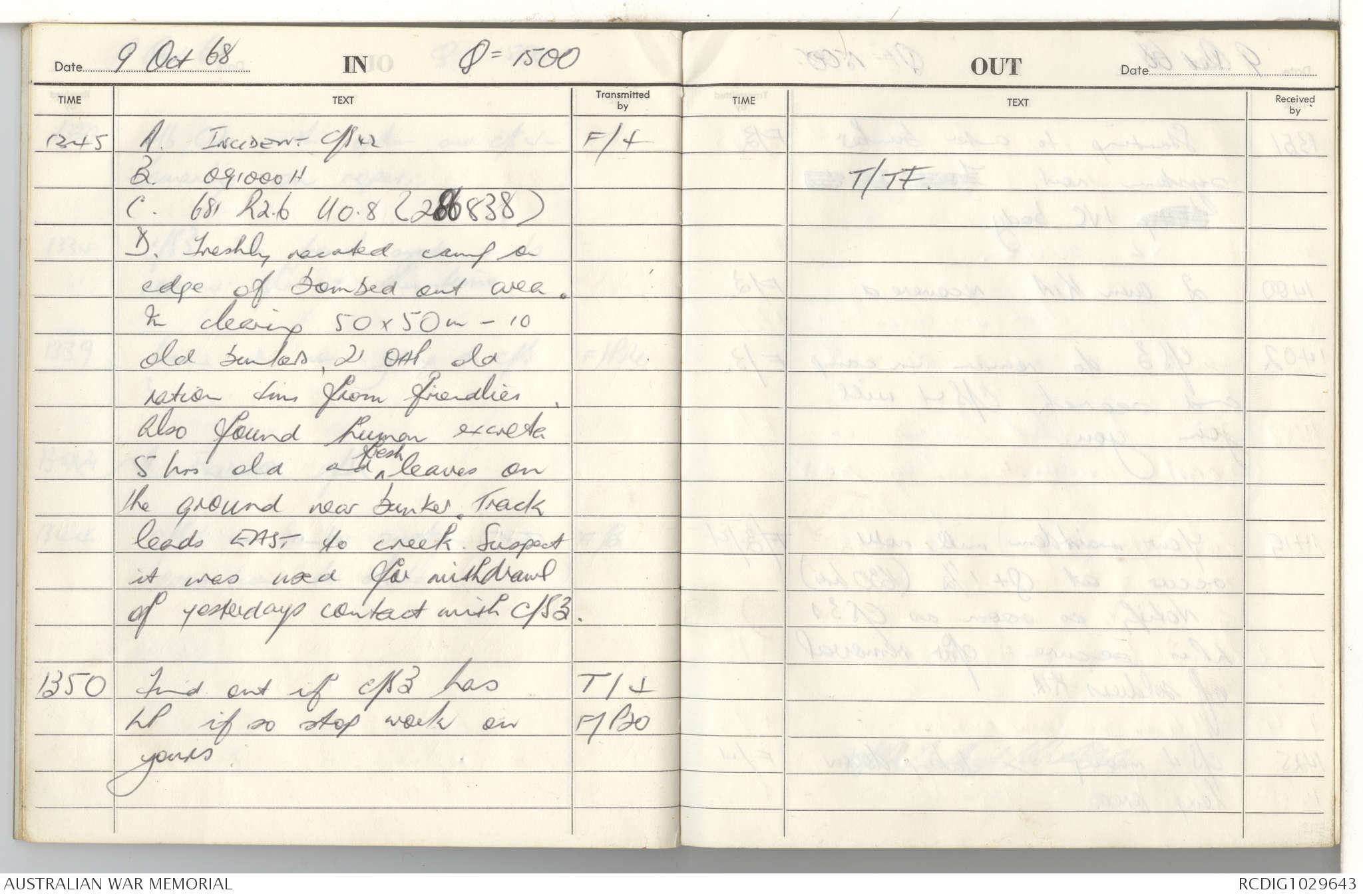 AWM95 7/1/94 PART 4 - 9-11 October 1968, Duty Officer's log, Operation ...