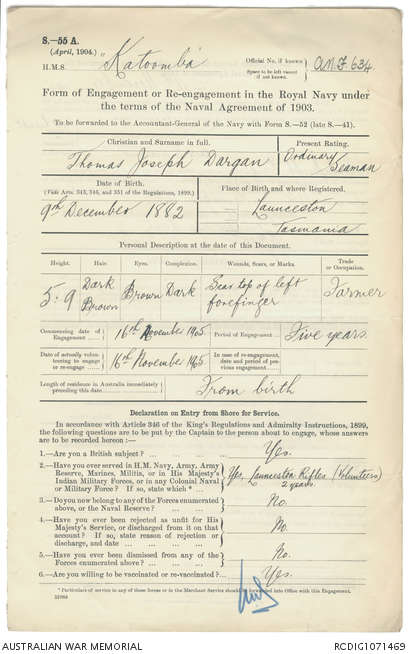 AWM266 2/3/634 - 634 Thomas Joseph Dargan | Australian War Memorial