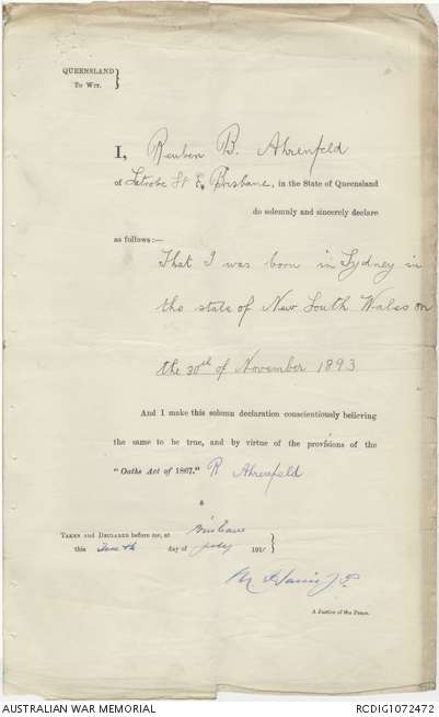 AWM266 6/6/1676 - 1676 Reuben Bernard Ahrenfeld | Australian War Memorial