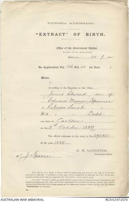 AWM266 6/2/1543 - 1543 James Edward Spooner | Australian War Memorial