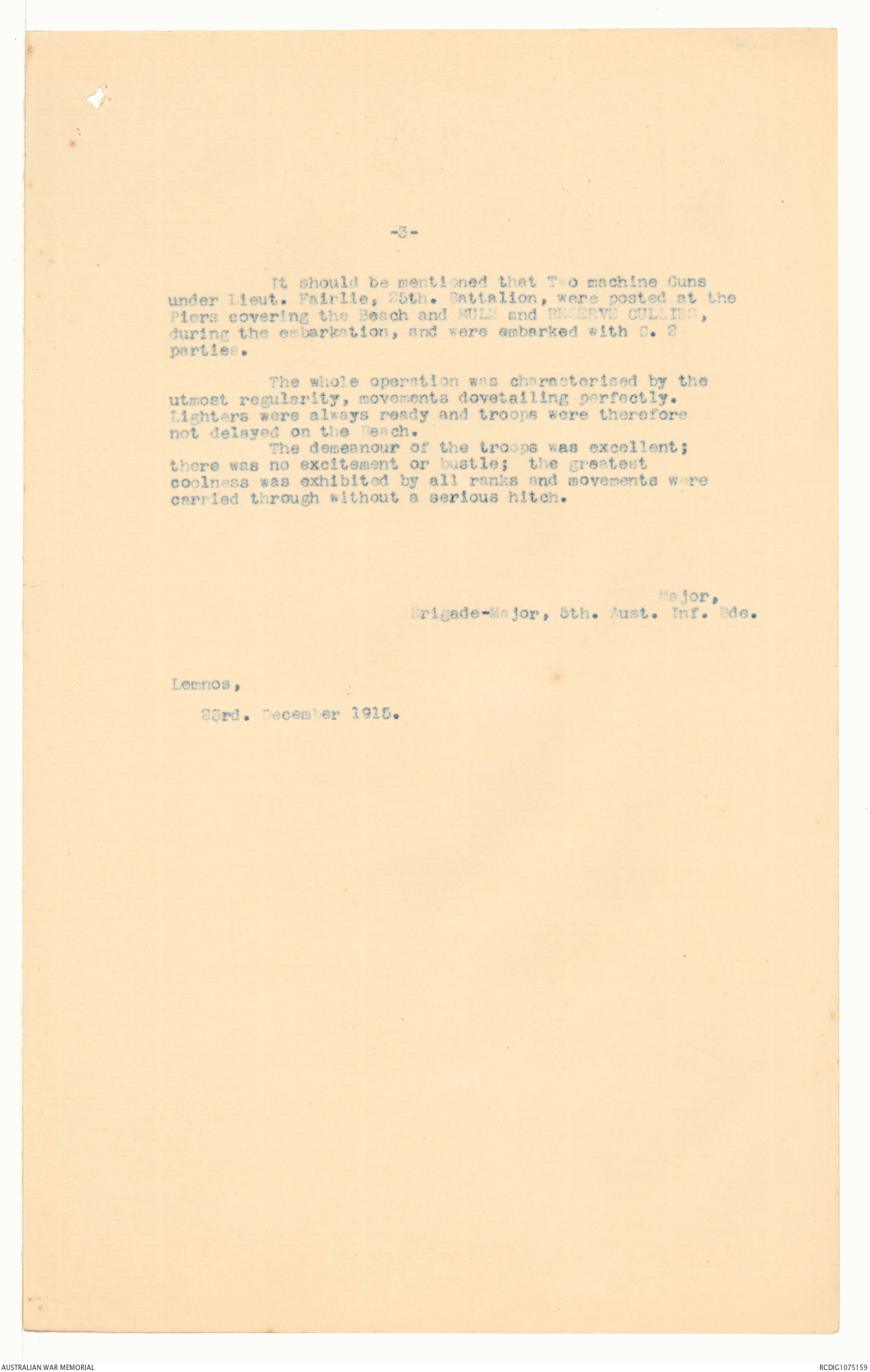 AWM25 367/152 - [Gallipoli] Report of Colonel J Paton VD (Officer ...