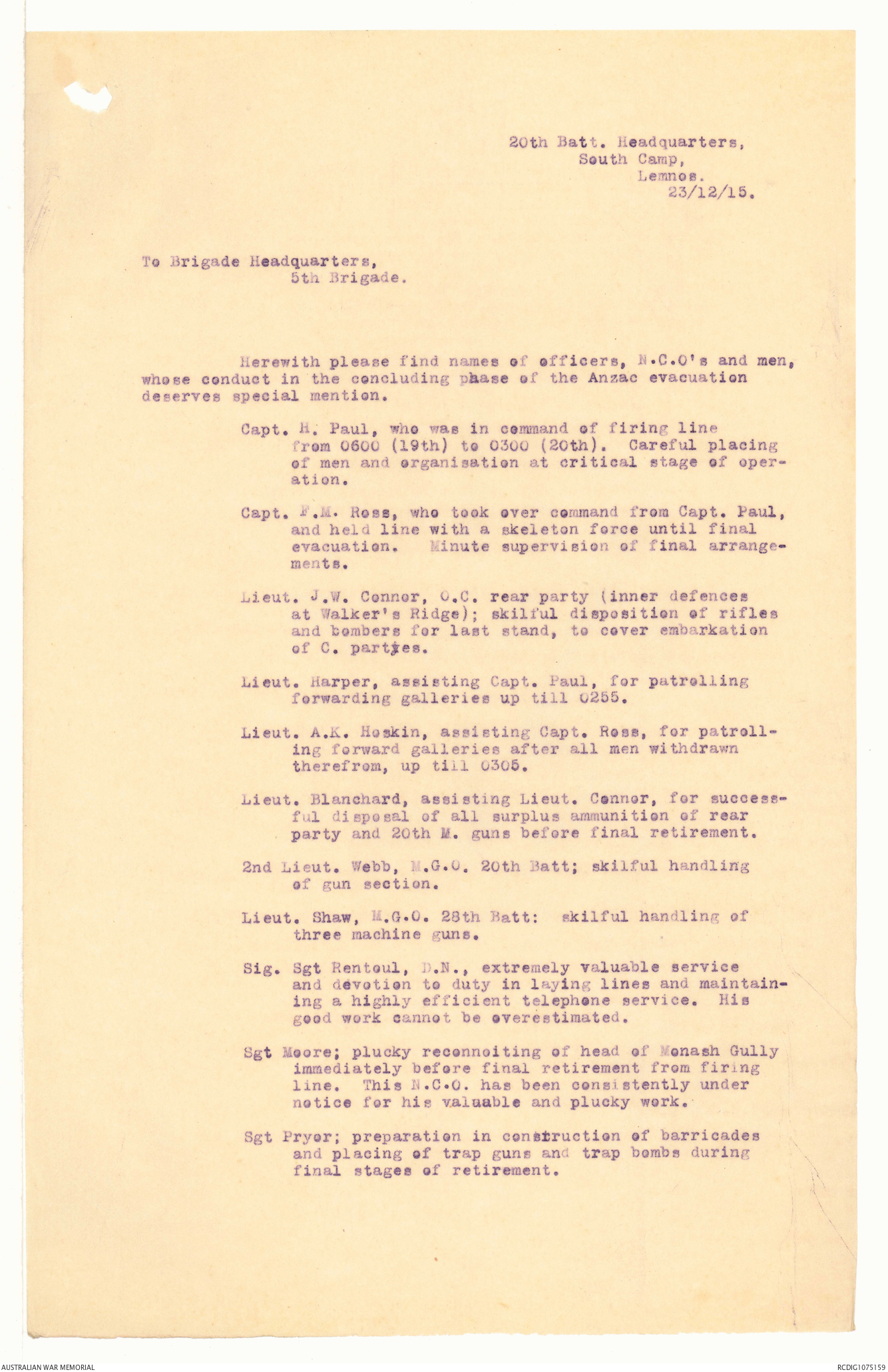 AWM25 367/152 - [Gallipoli] Report of Colonel J Paton VD (Officer ...