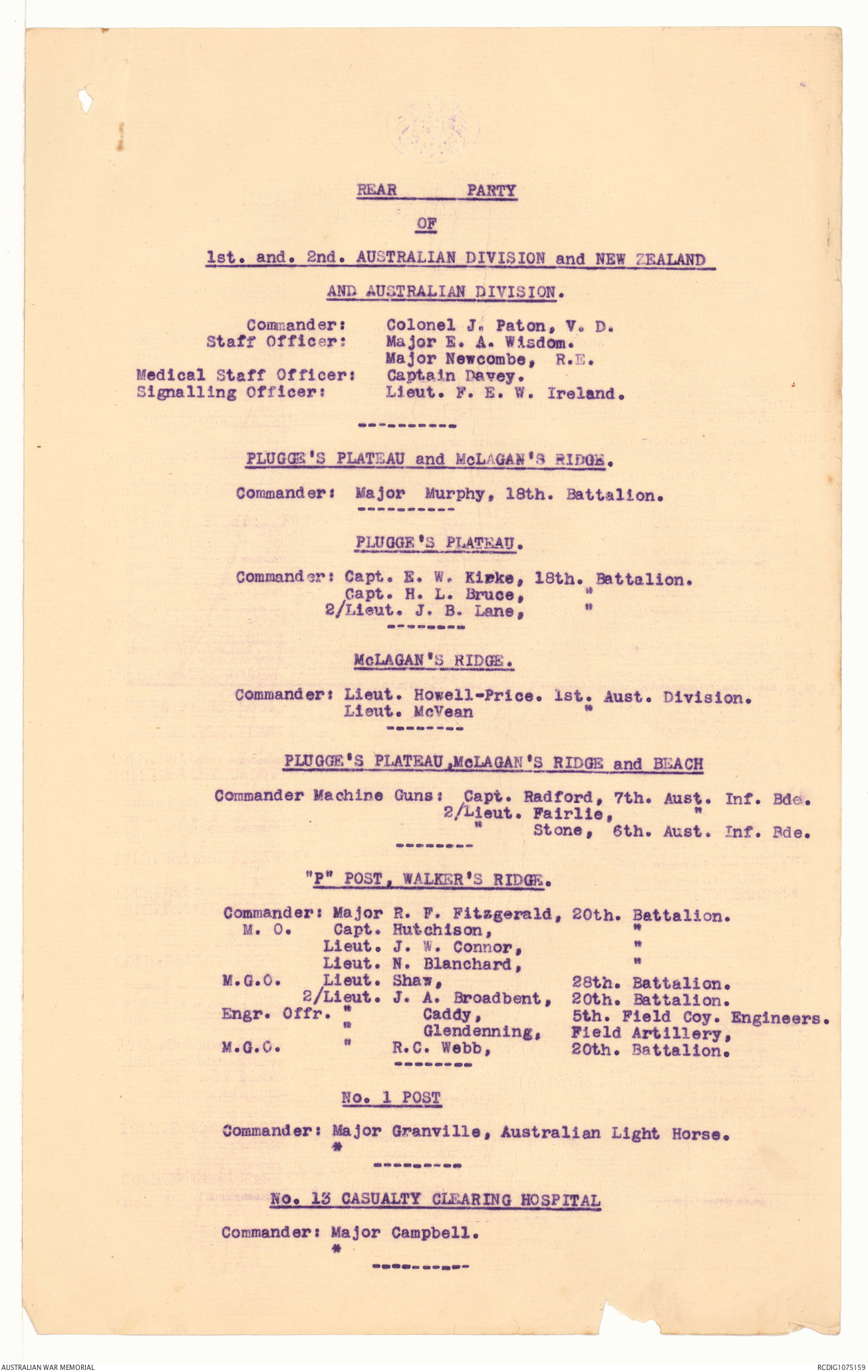 AWM25 367/152 - [Gallipoli] Report of Colonel J Paton VD (Officer ...