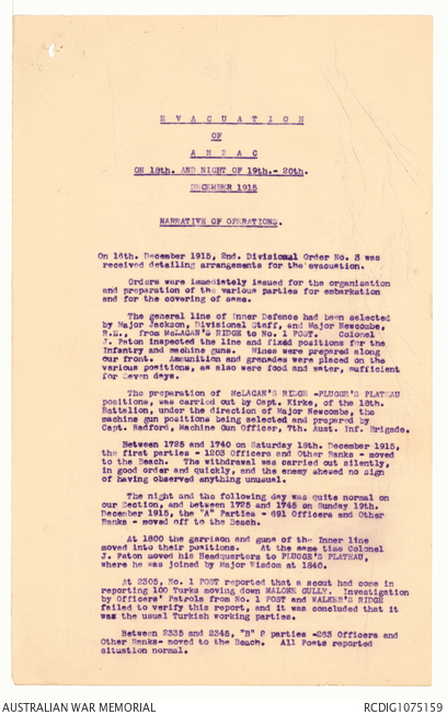 AWM25 367/152 - [Gallipoli] Report of Colonel J Paton VD (Officer ...