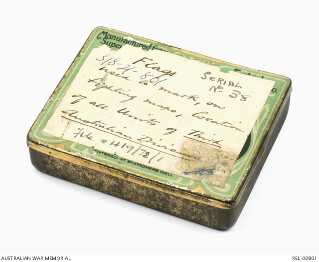 Brass tin with map pins : Major General J Monash, 3 Australian Division ...