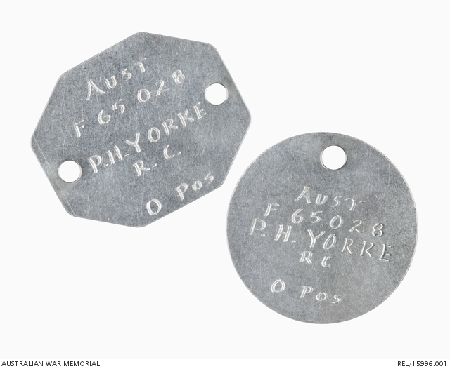 Pair of metal identity discs : Lieutenant P H Yorke, Royal Australian ...