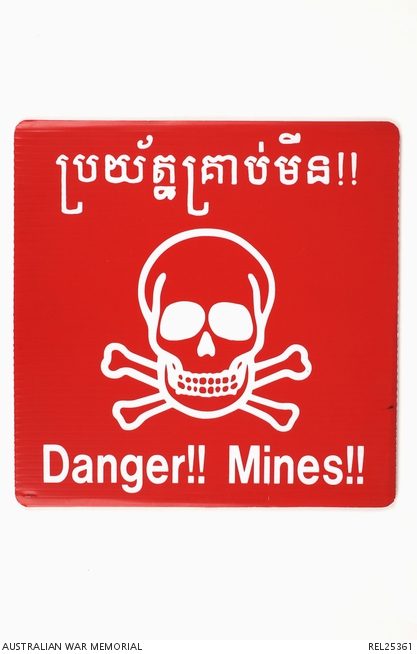 Mine warning sign from Cambodia | Australian War Memorial