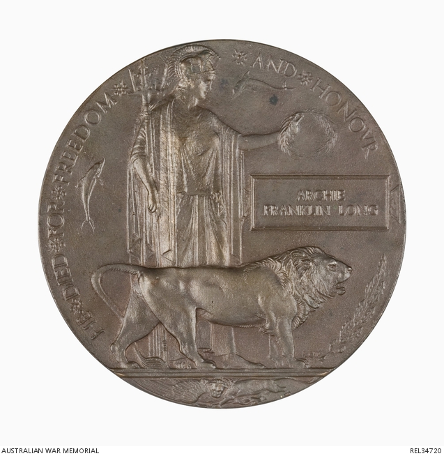 Next of kin plaque : Lance Sergeant Archie Franklin Long, 4th Battalion ...