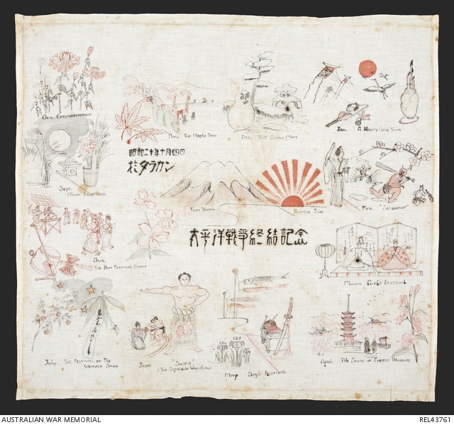 Traditional Japanese calendar painted on cloth : Lieutenant K C Ewen, 2 ...