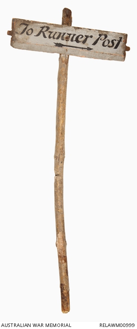 British sign board, 'To Runner Post', Le Verguier | Australian War Memorial