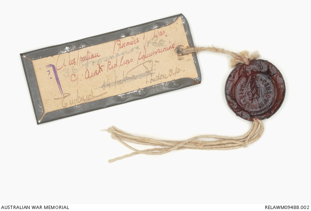 Label and seal used in the despatch of parcels to Australian prisoners ...