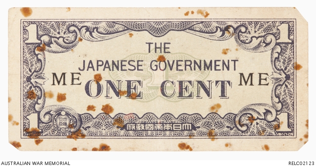 Japanese Invasion Money Malay 1 cent note: Bombardier S Parker, 2/10 ...