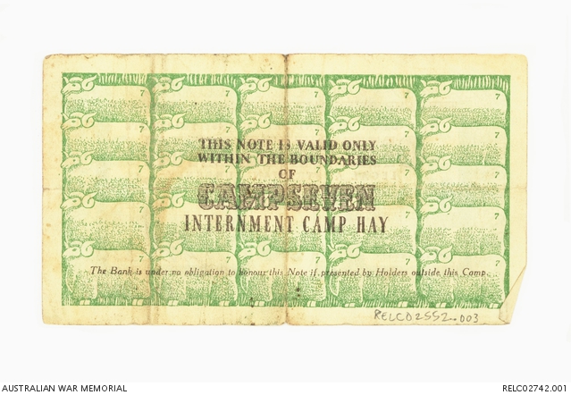 Australian Internment Camp one shilling note | Australian War Memorial