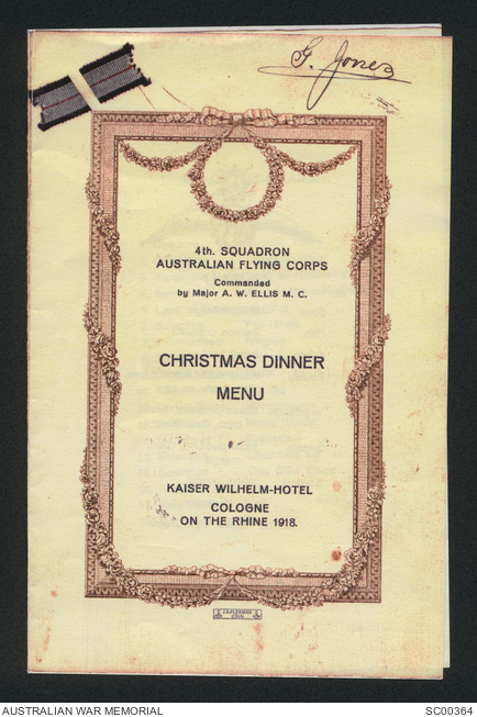 [Menu] facsimile of menu - 4th Squadron Australian Flying Corps ...