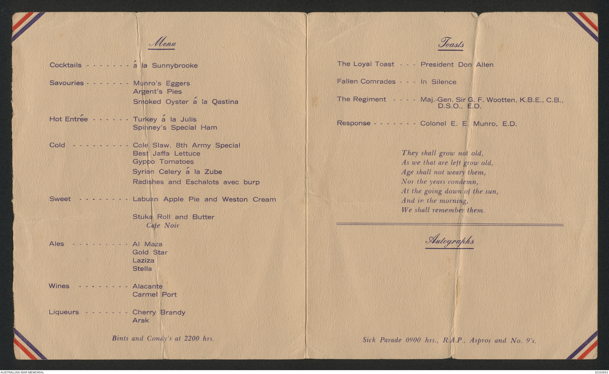 [Menu] for 2/3rd Anti-Tank Regiment 25th Anniversary Dinner ...