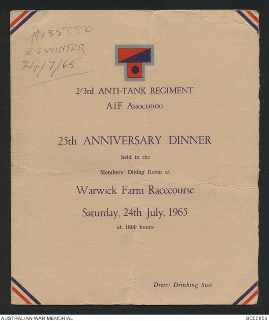 [Menu] for 2/3rd Anti-Tank Regiment 25th Anniversary Dinner ...