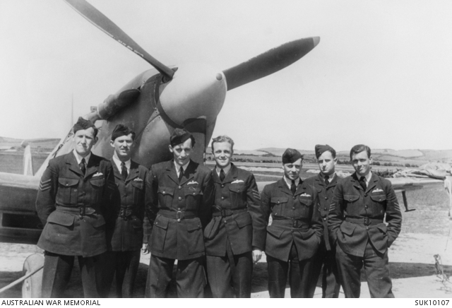 Redhill, England. C. 1942-06. Group portrait of pilots of No. 452 ...
