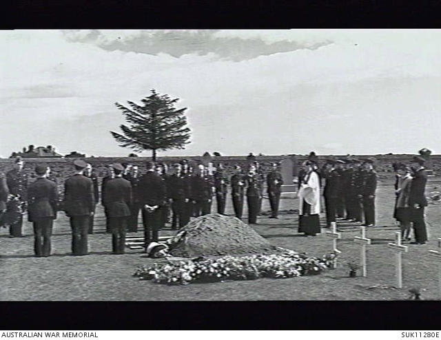 Scotland. 1943-08-11. The bugler plays the last post at the funeral of ...