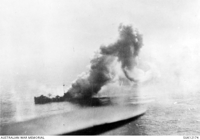 In the North Sea. C. 1944-05. An armed trawler explodes following ...