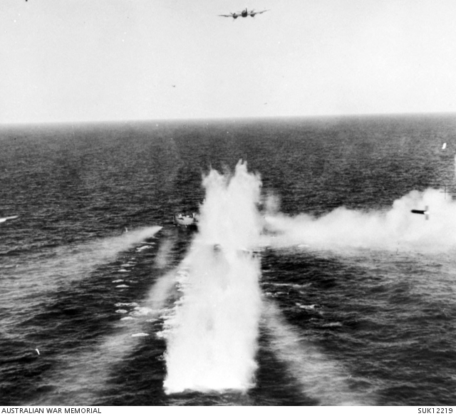 In the North Sea. C. 1944-05. An enemy armed trawler being attacked off ...