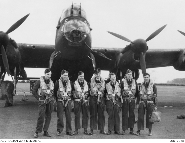 RAF Station Waddington Lincolnshire, England. C. 1944-05. A former crew of Lancaster aircraft "S ...