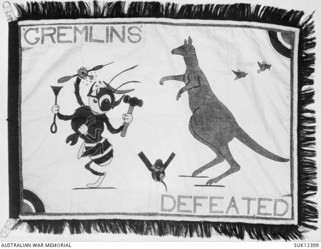 RAF Station Waddington Lincolnshire, England. C. 1944-06. "Gremlin Flag ...