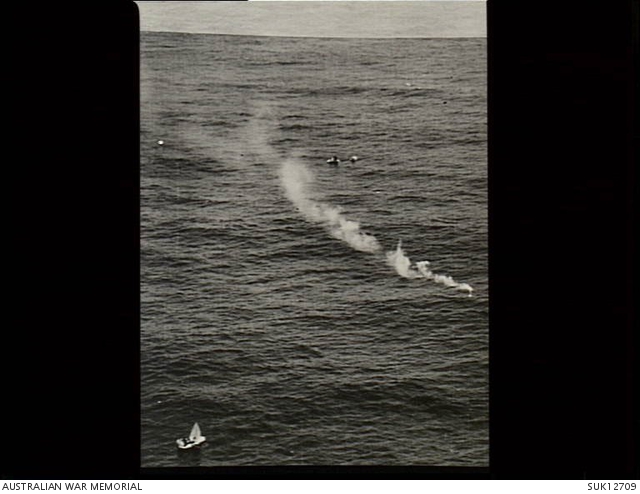 Arctic Circle. C. 1944-08. A smoke float is dropped by a Catalina ...