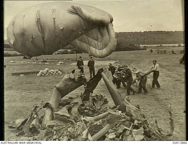 England. C. 1944-09. Parts of the many German flying bombs brought down ...