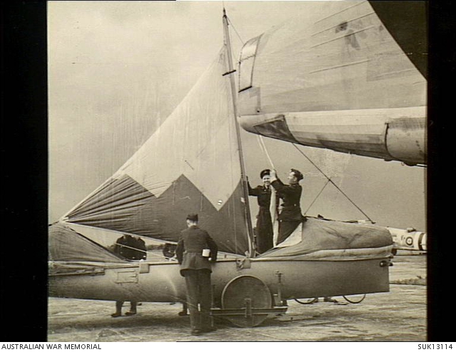 England. C. 1944-10. An assembled airborne lifeboat as fitted to ...