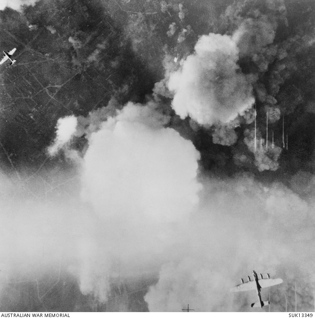 Essen, Germany. 1944-10. A Lancaster bomber, to right, and a Halifax ...