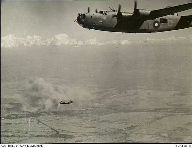 Kyaukse, Burma. 1945-02-12. Two RAF Liberator aircraft of the Strategic ...