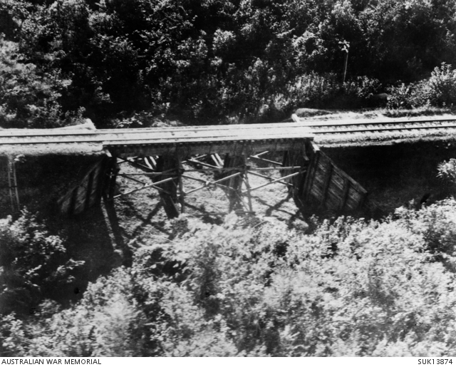 Burma. C. 1945-02. A very typical small bridge on the Burma-Thailand ...