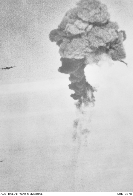 Original caption: "Essen, Germany. 1945-03-11. 'Scarecrow' over Essen ...