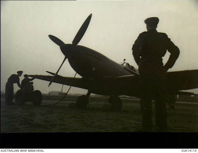 On the Continent, Europe. C. 1945-04. One of the Spitfire aircraft of ...