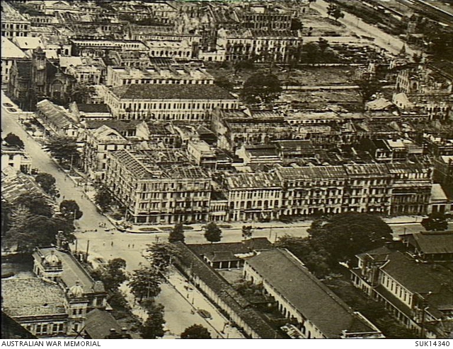 Rangoon, Burma. C. 1945-05. Aerial photograph of Rangoon after its ...