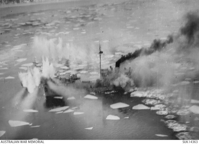 Norway. 1945-02-09. A German ship under fire from Beaufighter aircraft ...