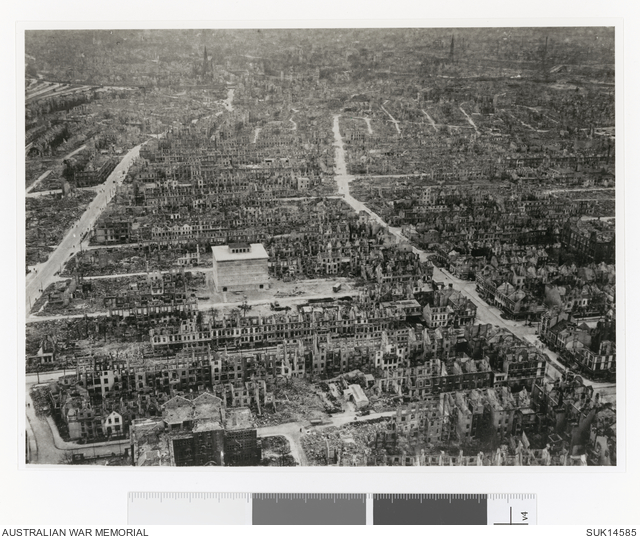 Bremen, Germany. C. 1945-08. Heavy damage to the city area after air ...