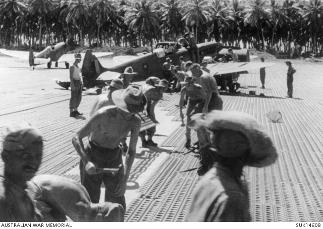 Cocos Island. C. 1945-04. Indian Army engineers at work laying the ...