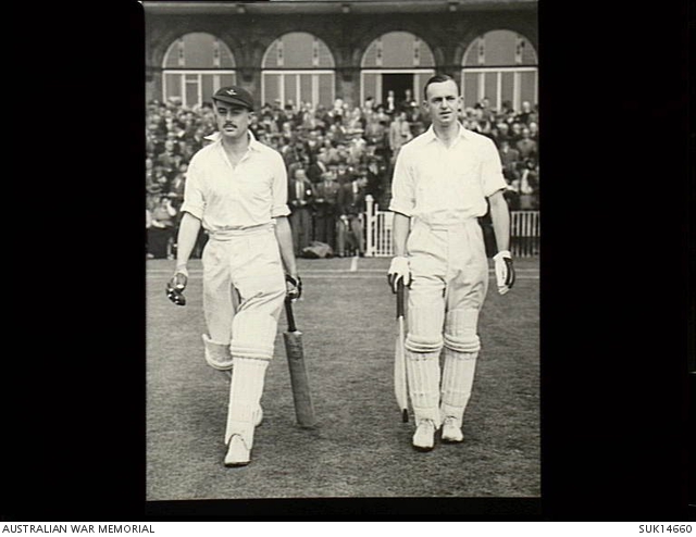 Manchester, England. 1945-08-20. Australia's first two batsmen, J ...