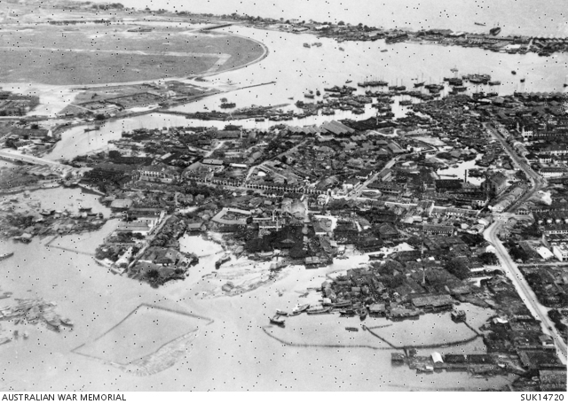 Singapore. C. 1945-08. Part of Singapore town and harbour area, taken ...
